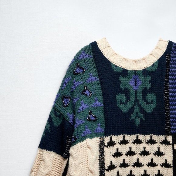 Sweaters | Zara Patchwork Knit Sweater Limited Edition | Poshmark